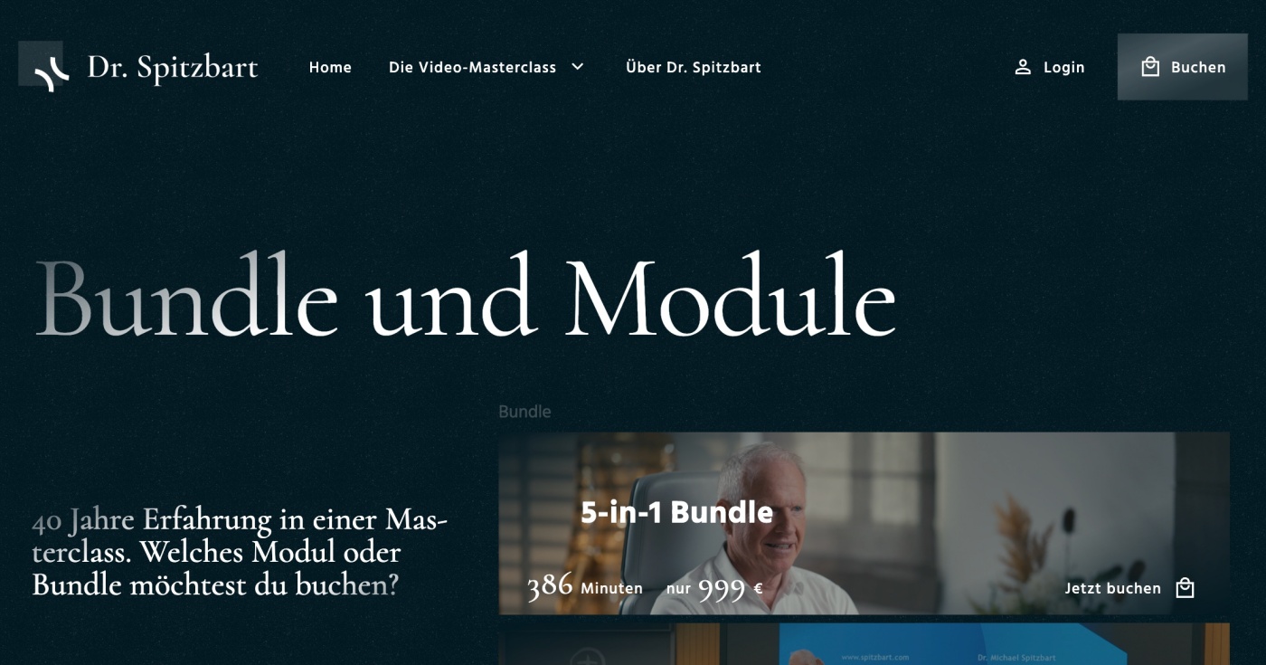 Buchungsübersicht - Module & Bundle | Dr. Spitzbart Masterclass